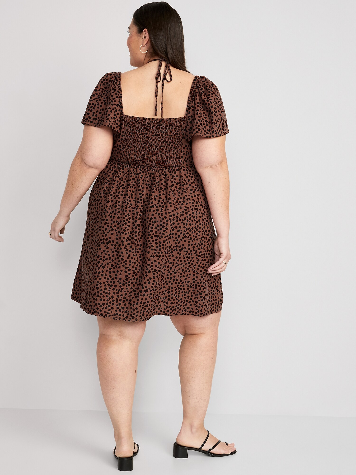Flutter Sleeve Linen Blend Halter Keyhole Mini Swing Dress Old Navy