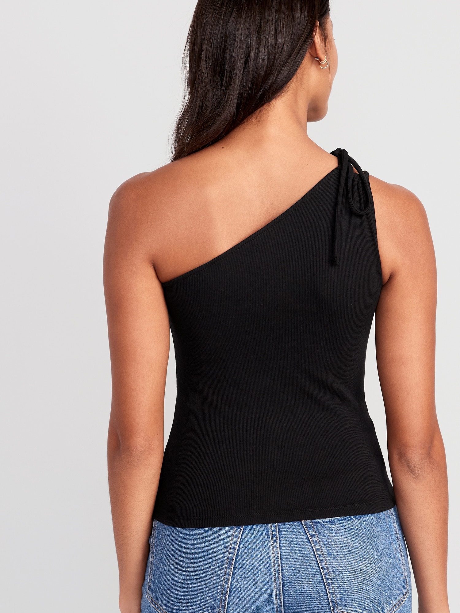 Fitted One-Shoulder Rib-Knit Double Tie-Strap Top | Old Navy