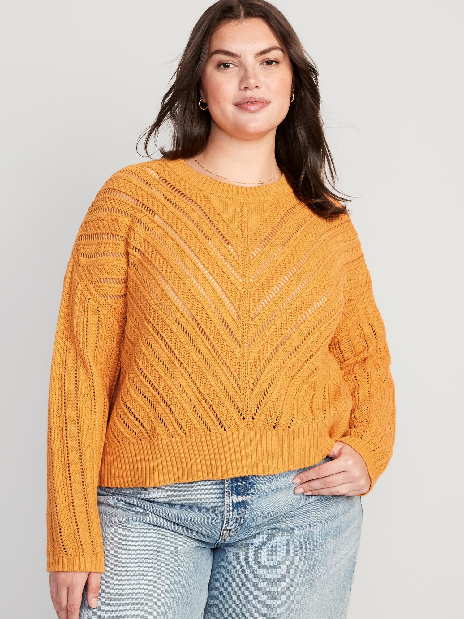 Cropped Chevron Open-Knit Sweater | Old Navy