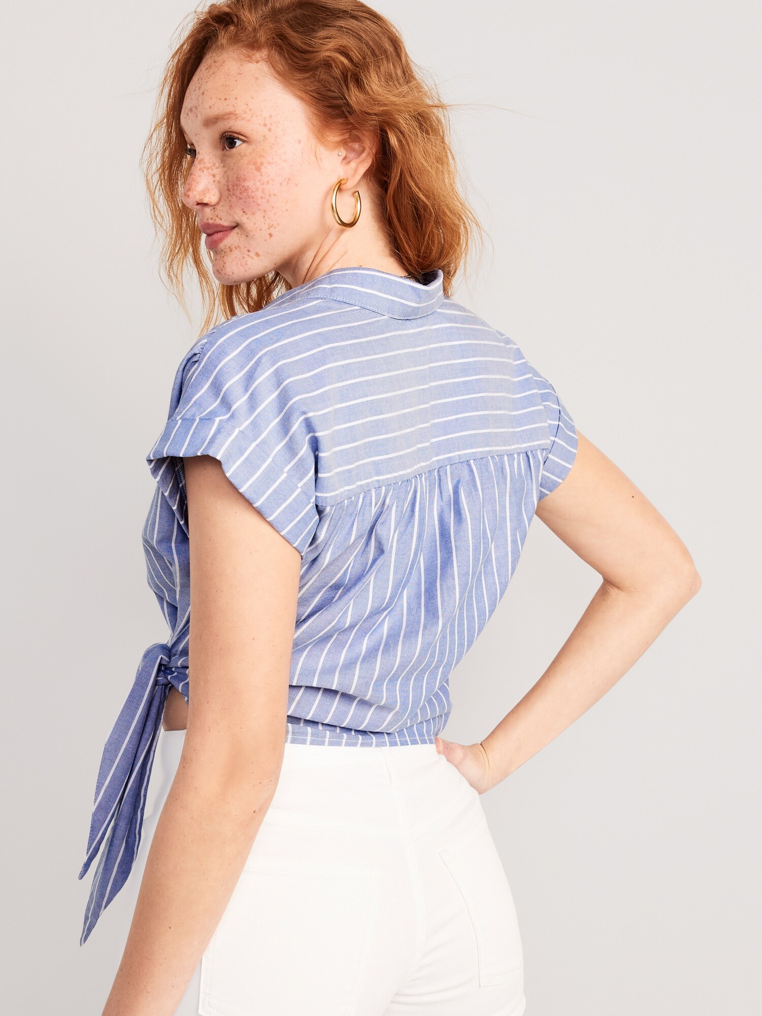 Wrap-Front Cropped Oxford Sarong Top for Women | Old Navy