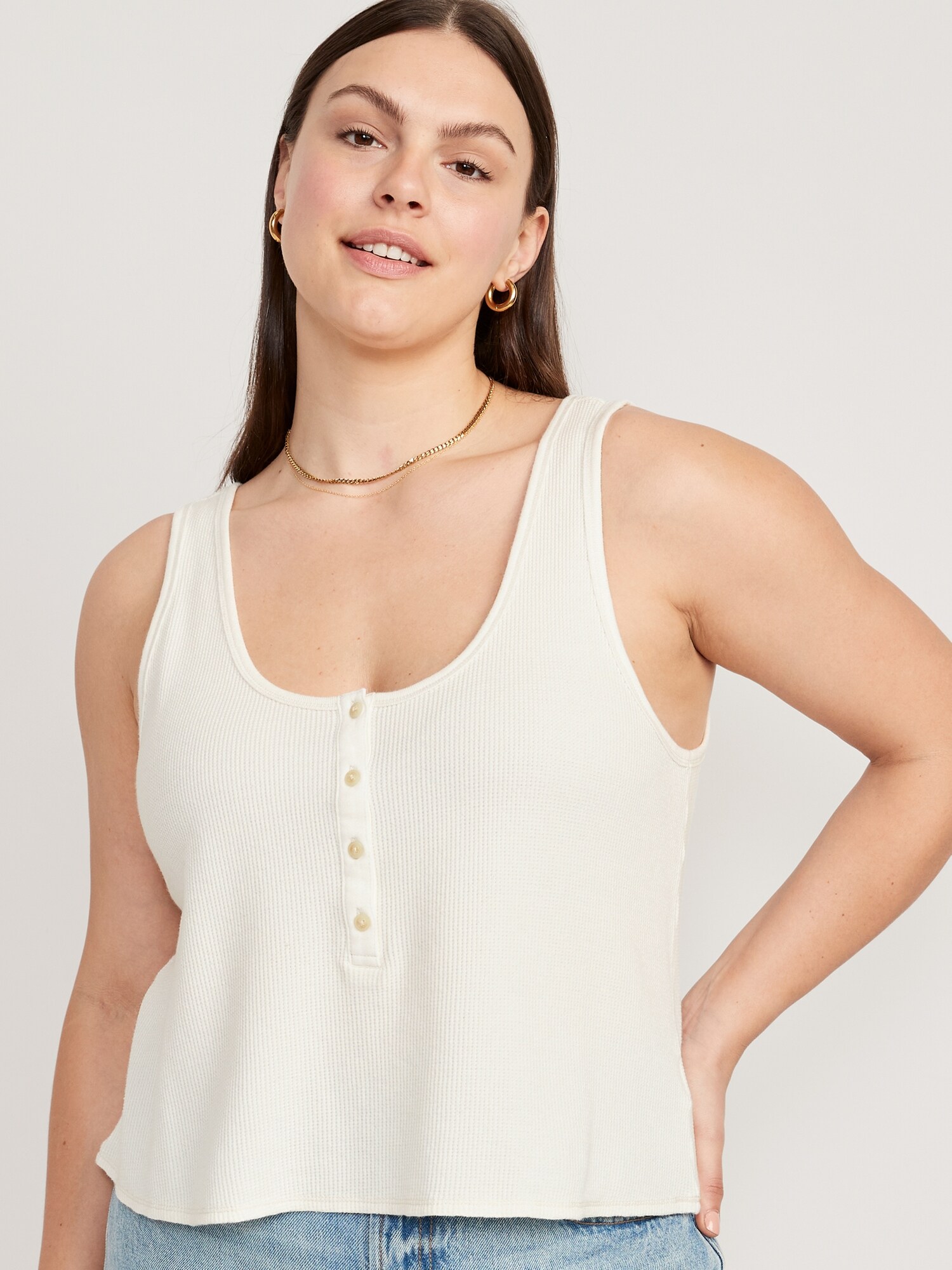 Thermal-Knit Cropped Henley Tank Top for Women | Old Navy