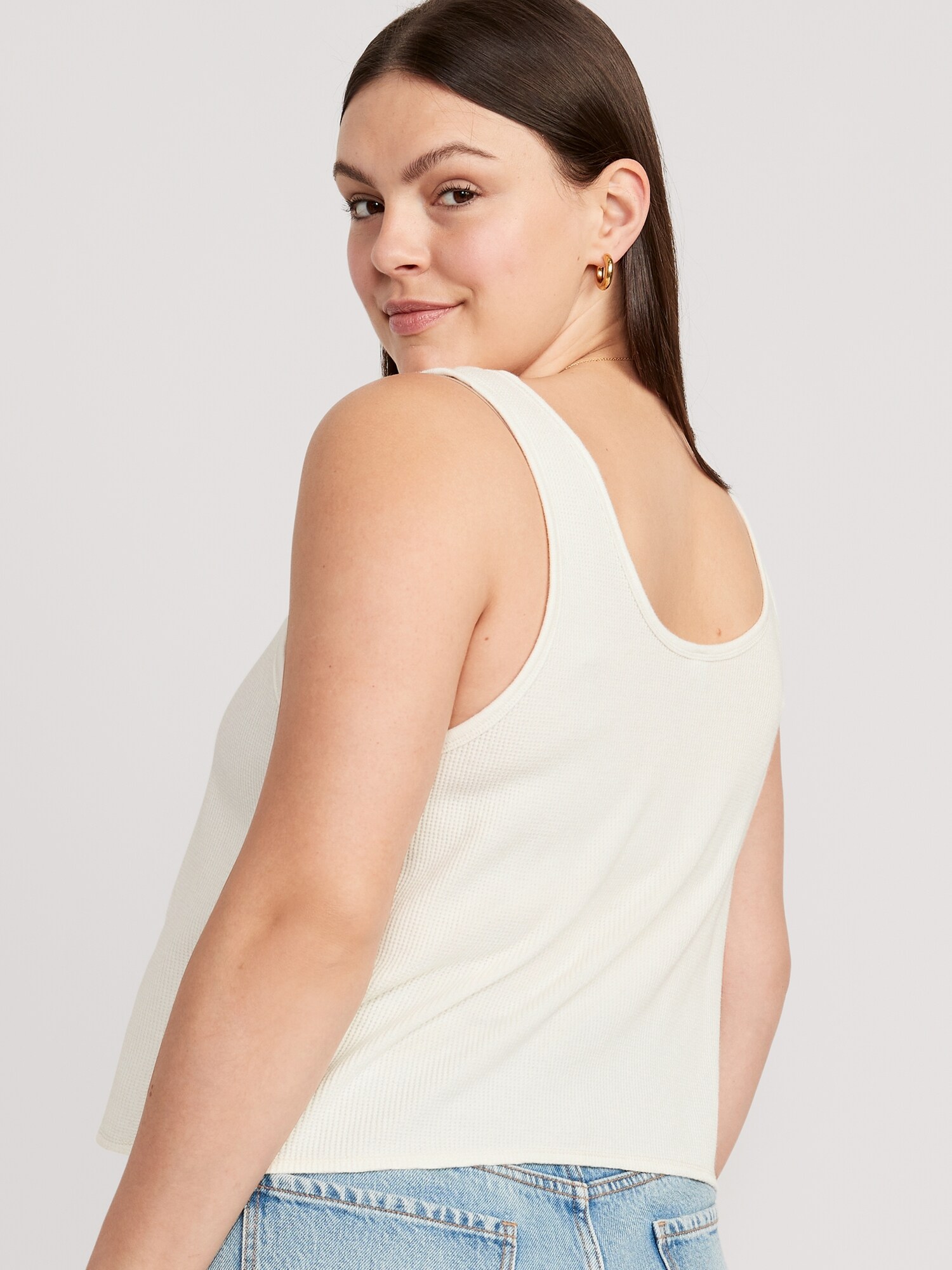 Thermal-Knit Cropped Henley Tank Top for Women | Old Navy