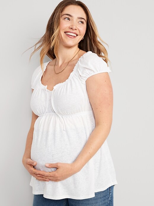 Maternity Cap-Sleeve Tie-Front Linen-Blend Top | Old Navy