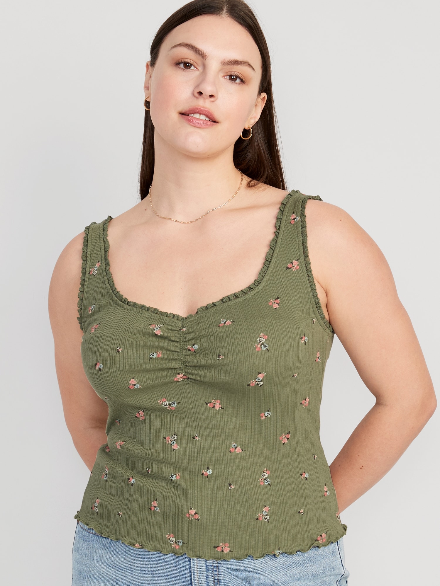 Rib-Knit Lettuce-Edge Cami Top | Old Navy