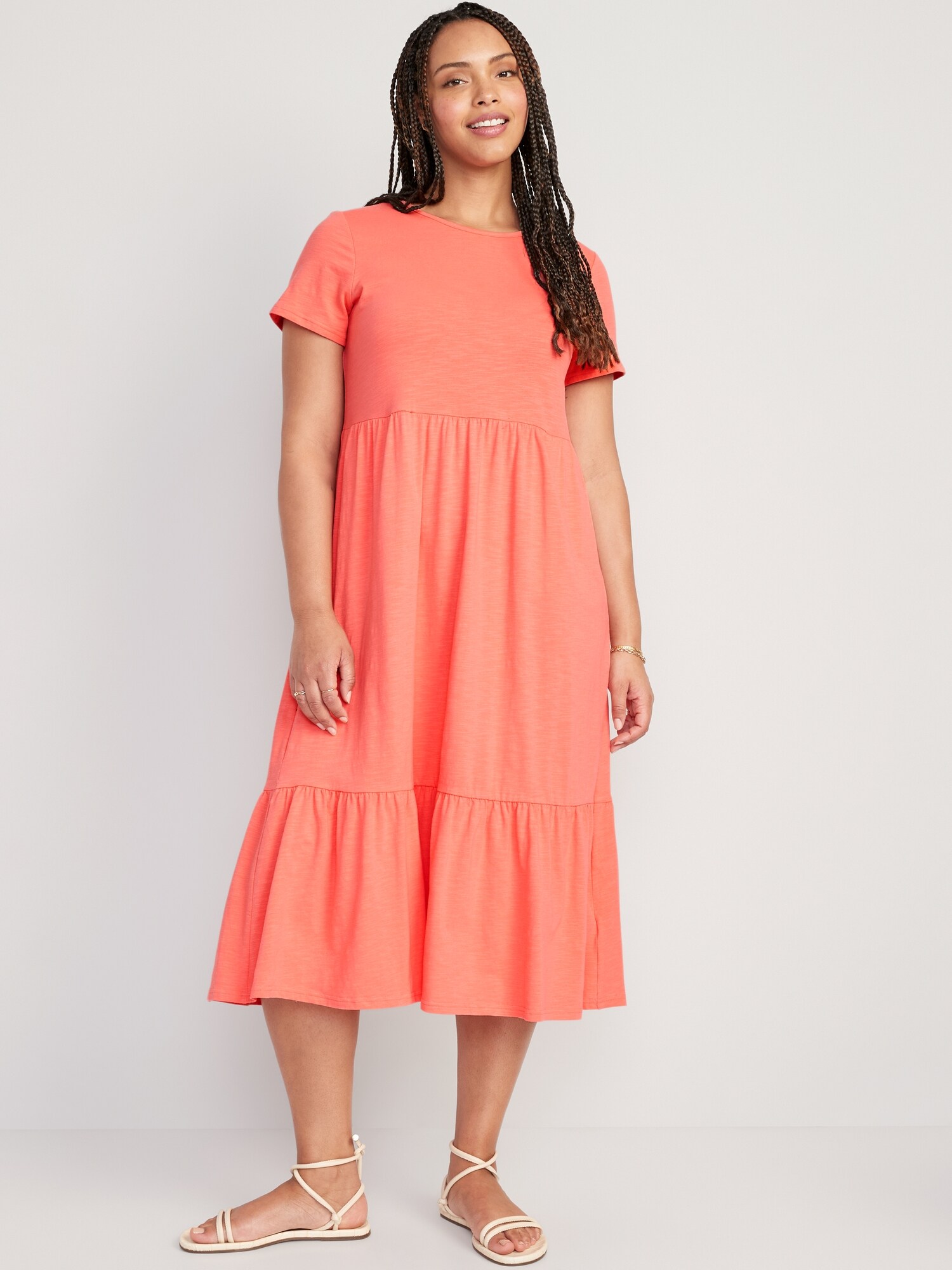 Short-Sleeve Tiered Midi Dress | Old Navy