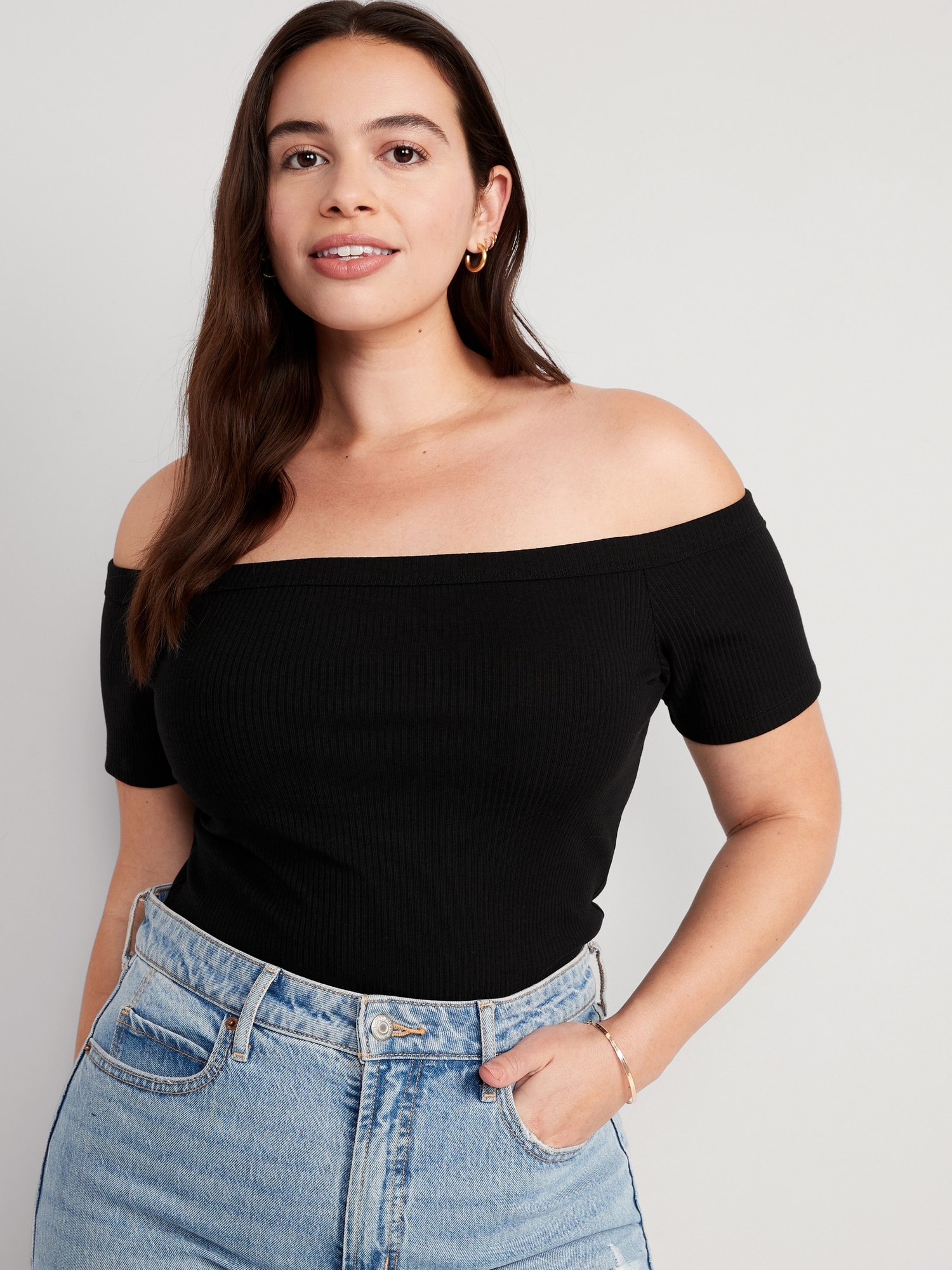 Fitted Off-The-Shoulder T-Shirt | Old Navy