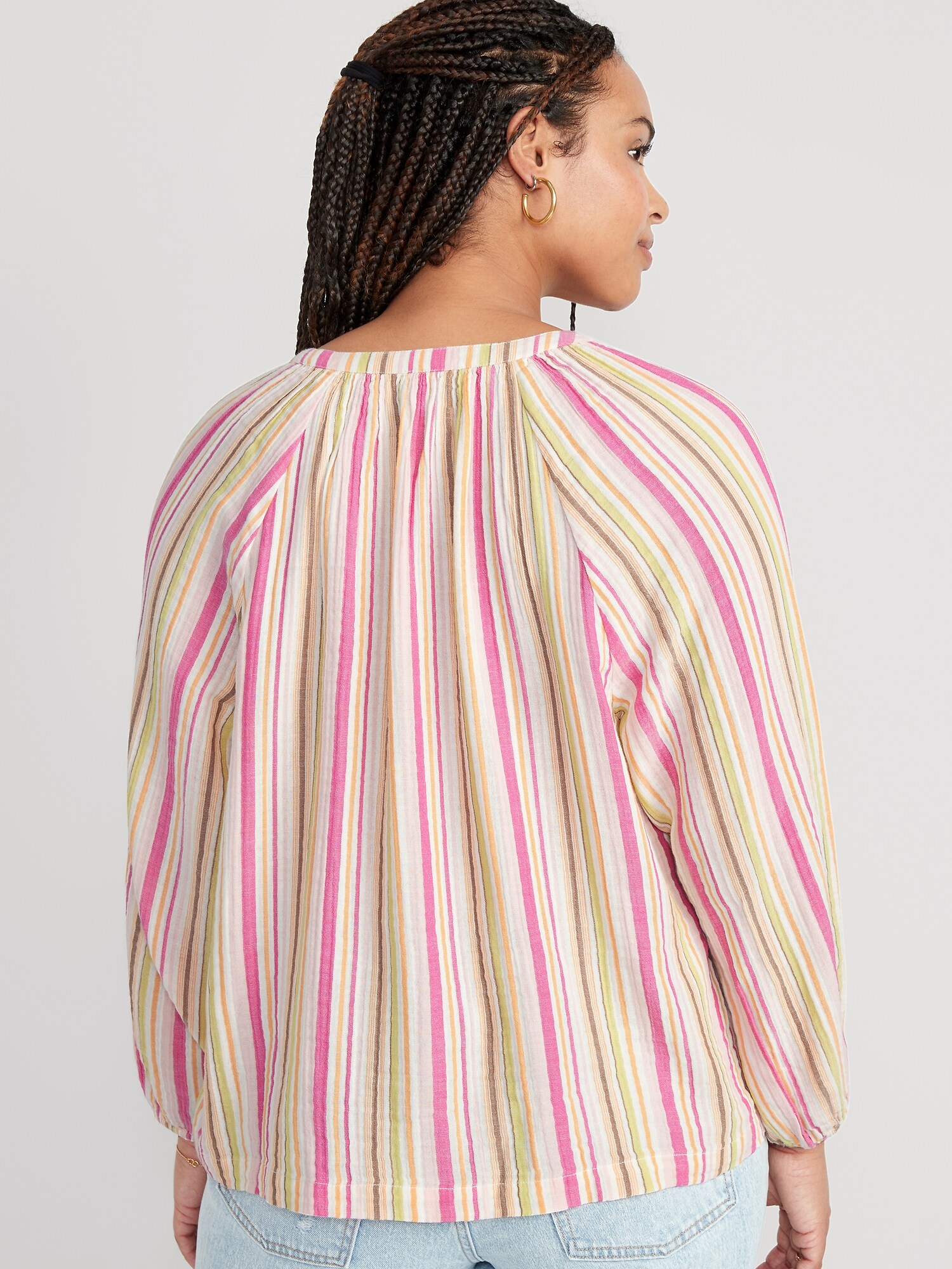 Long-Sleeve Striped Split-Neck Top for Women | Old Navy