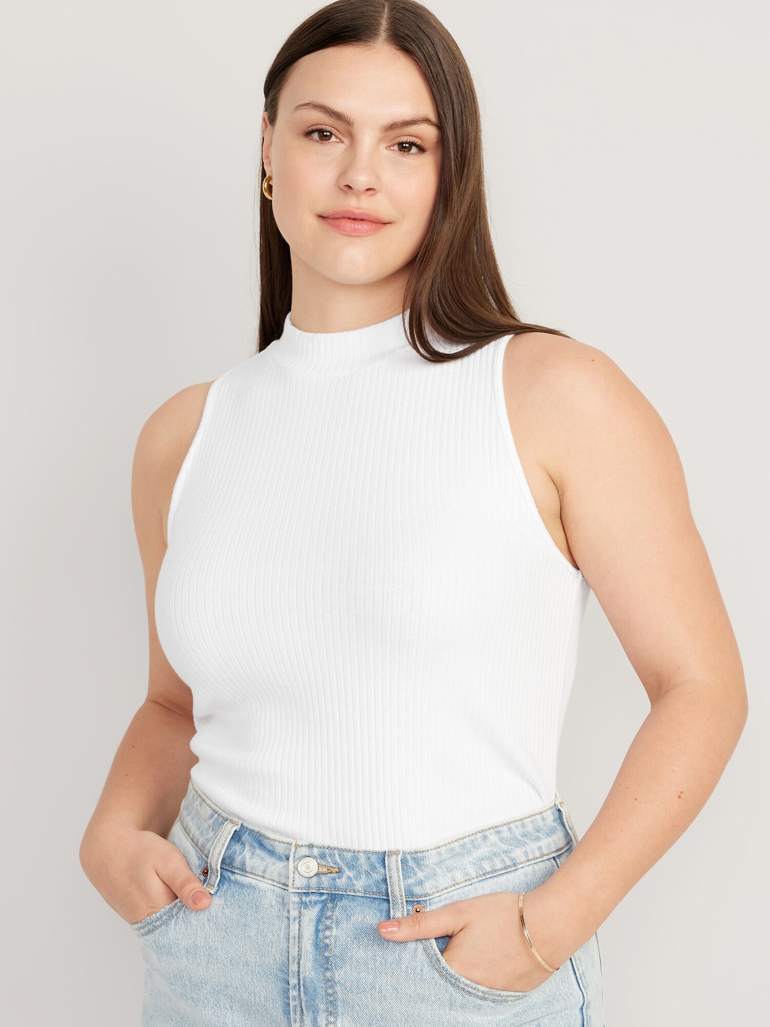 Fitted Sleeveless Mock-Neck Top | Old Navy