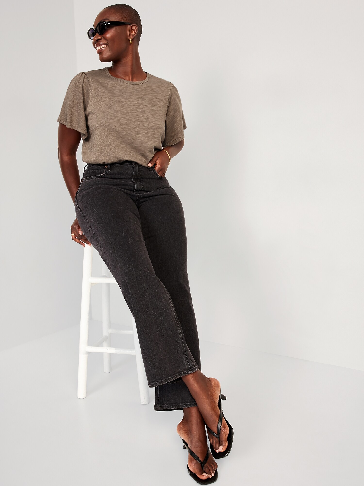 Flutter-Sleeve Slub-Knit Top | Old Navy