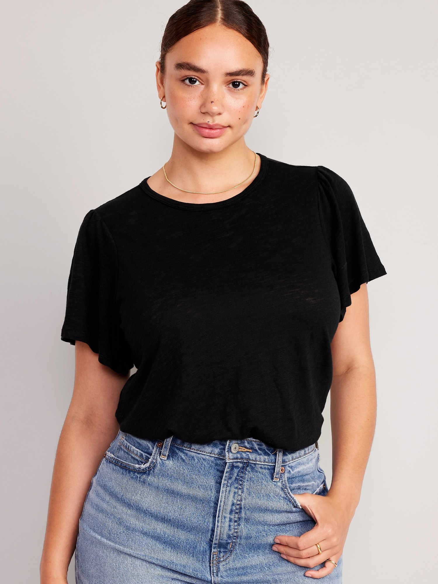 Flutter-Sleeve Slub-Knit Top | Old Navy