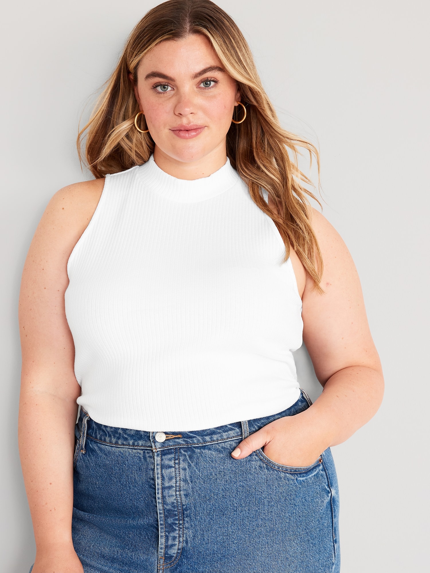 Fitted Sleeveless Mock-Neck Top | Old Navy