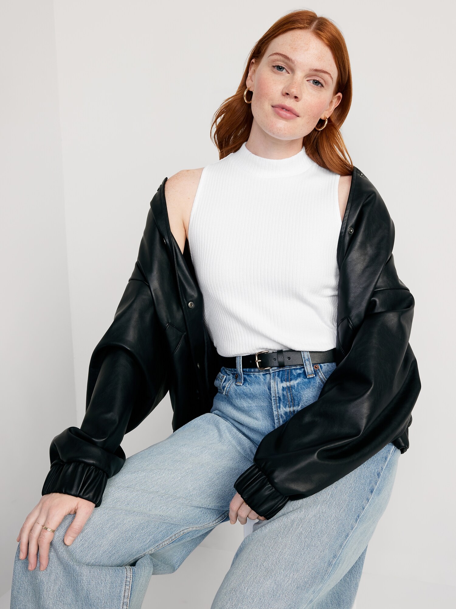 Fitted Sleeveless Mock-Neck Top | Old Navy