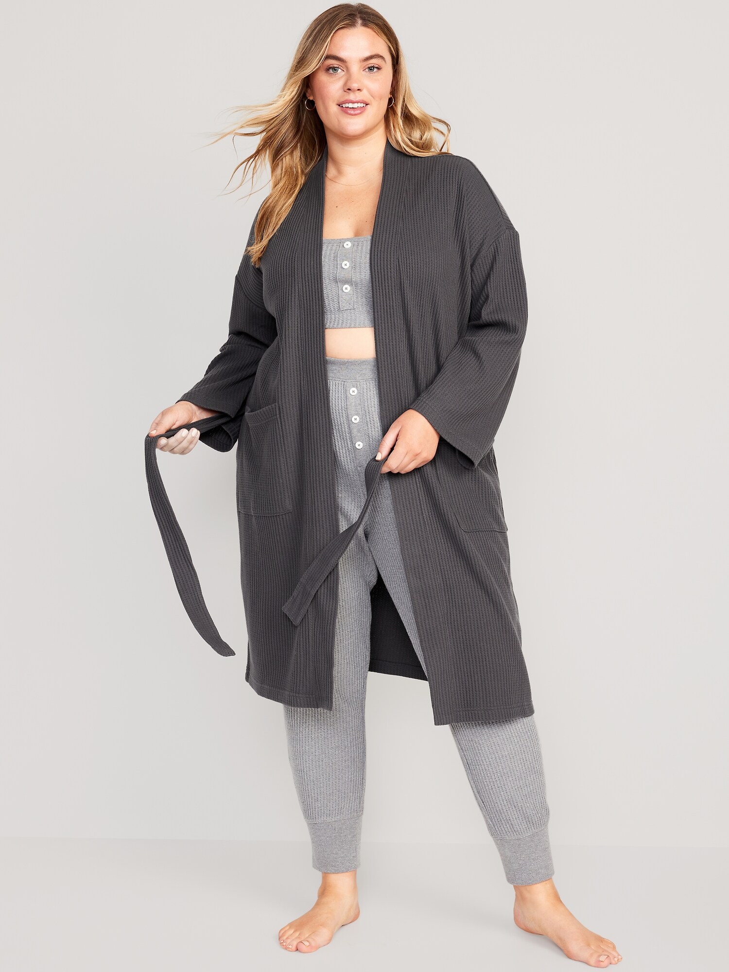 Oversized Waffle-Knit Tie-Belt Robe for Women | Old Navy