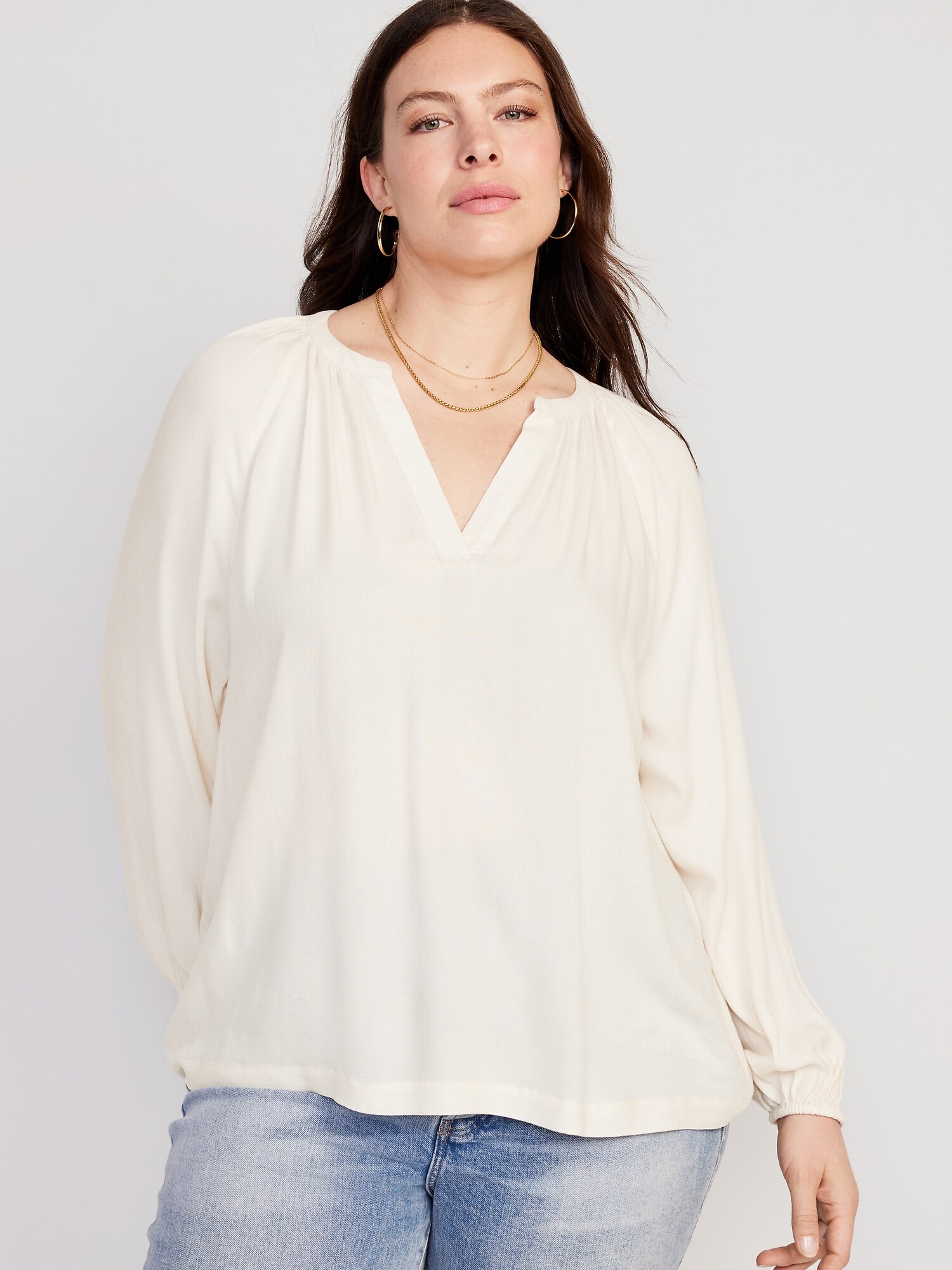 Long-Sleeve Split-Neck Top for Women | Old Navy