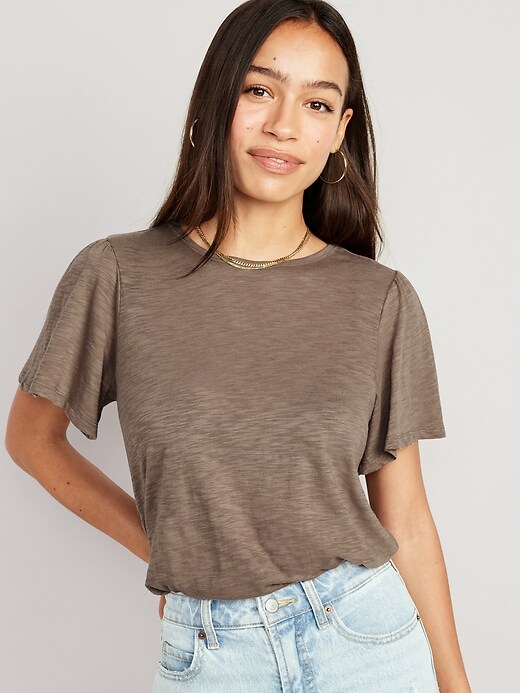 Flutter-Sleeve Slub-Knit Top | Old Navy