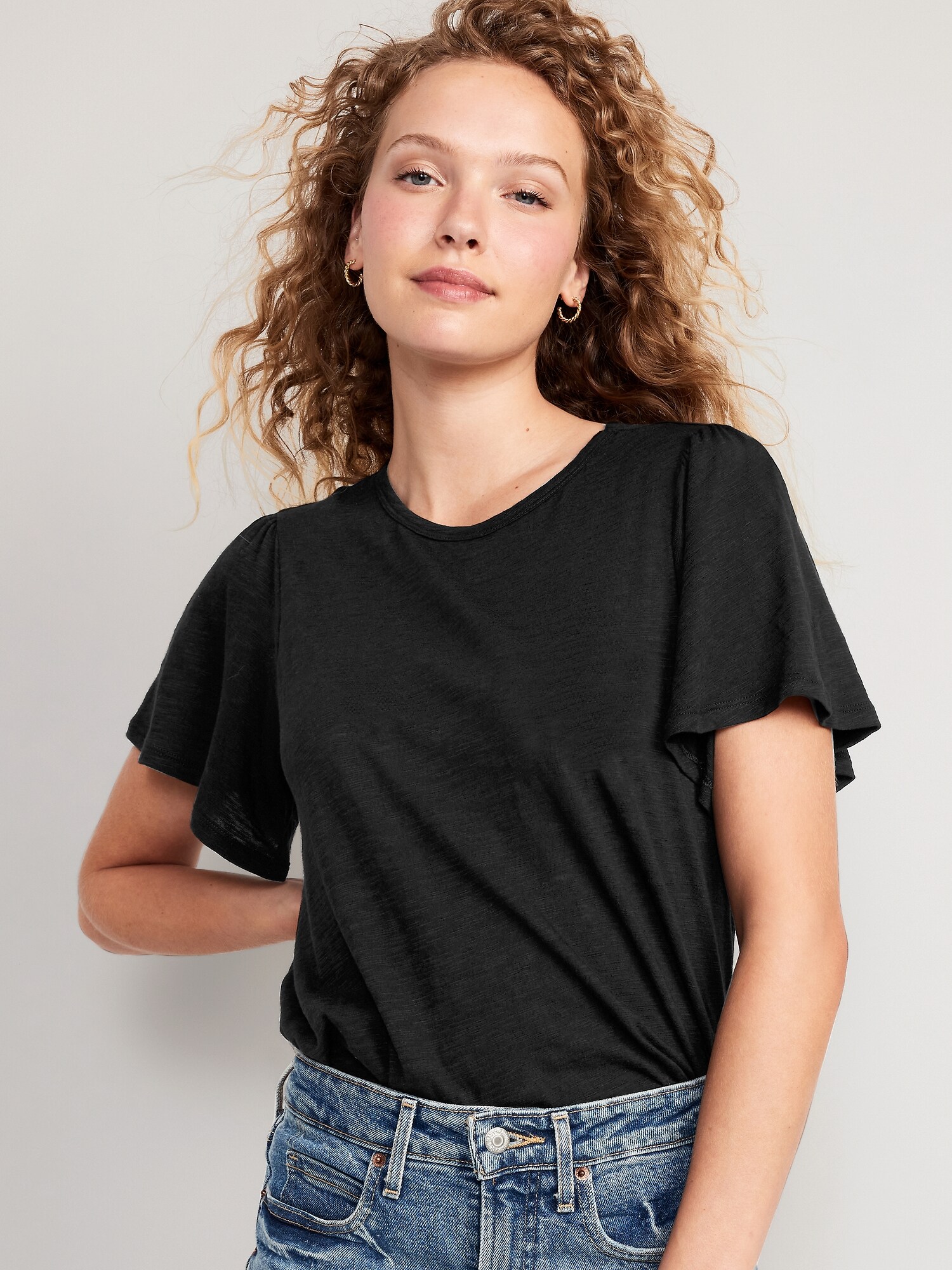 Flutter-Sleeve Slub-Knit Top | Old Navy