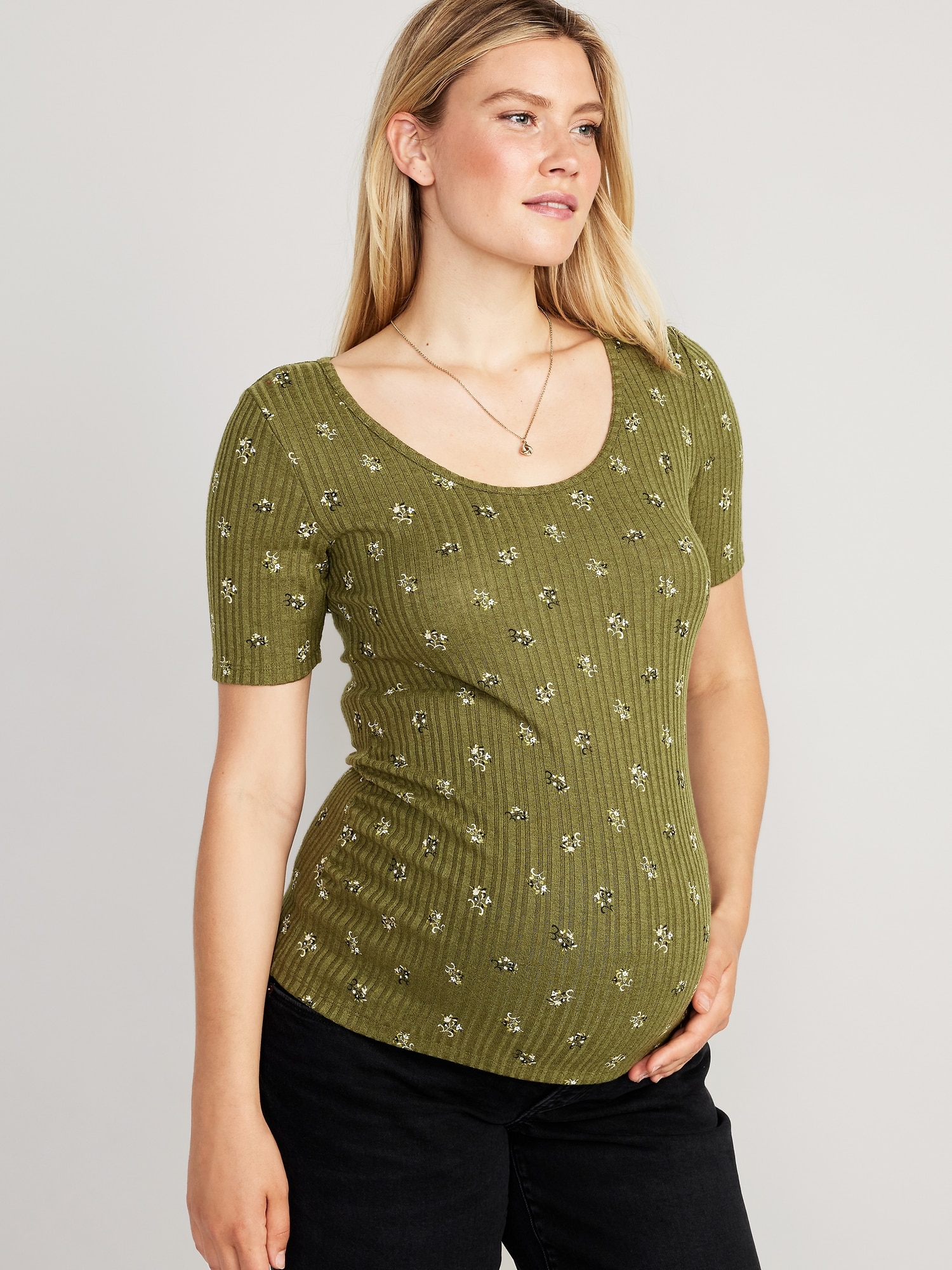 Maternity Fitted Elbow-Sleeve Rib-Knit Top | Old Navy