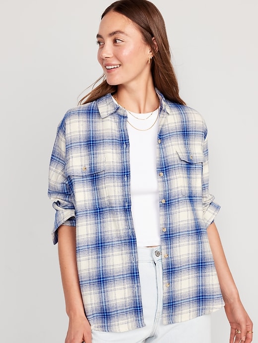 Loose Flannel Boyfriend Shirt | Old Navy
