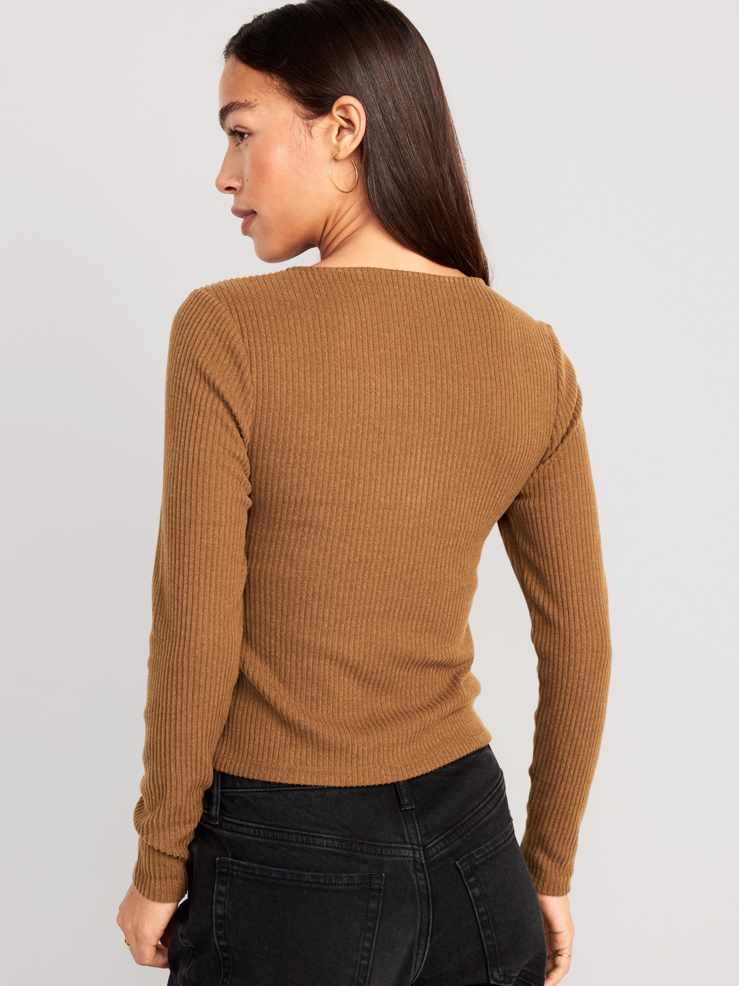 Fitted Long-Sleeve Strappy Keyhole Top | Old Navy