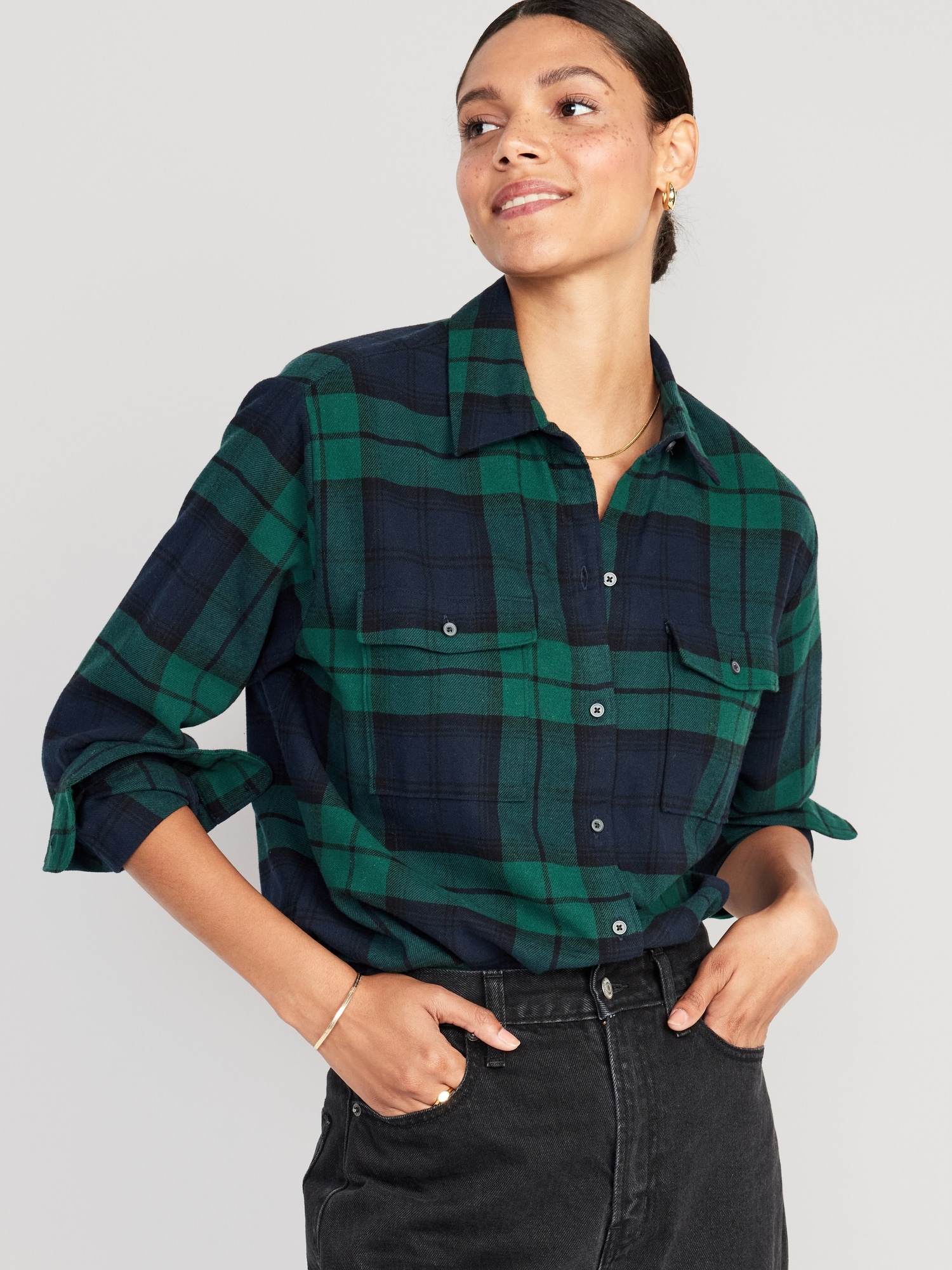 Loose Flannel Boyfriend Shirt | Old Navy