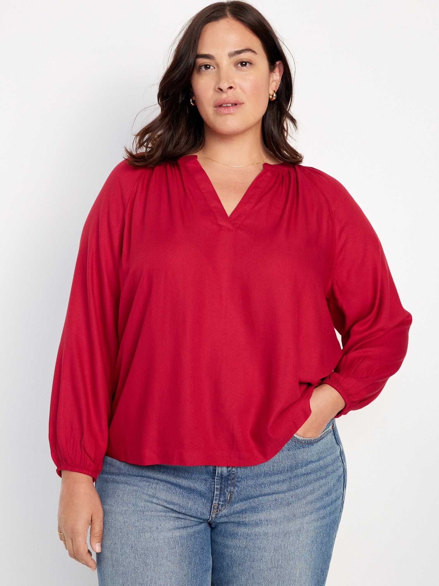 Long-Sleeve Split-Neck Top | Old Navy