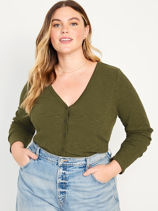Button Front Rib Knit Top Old Navy