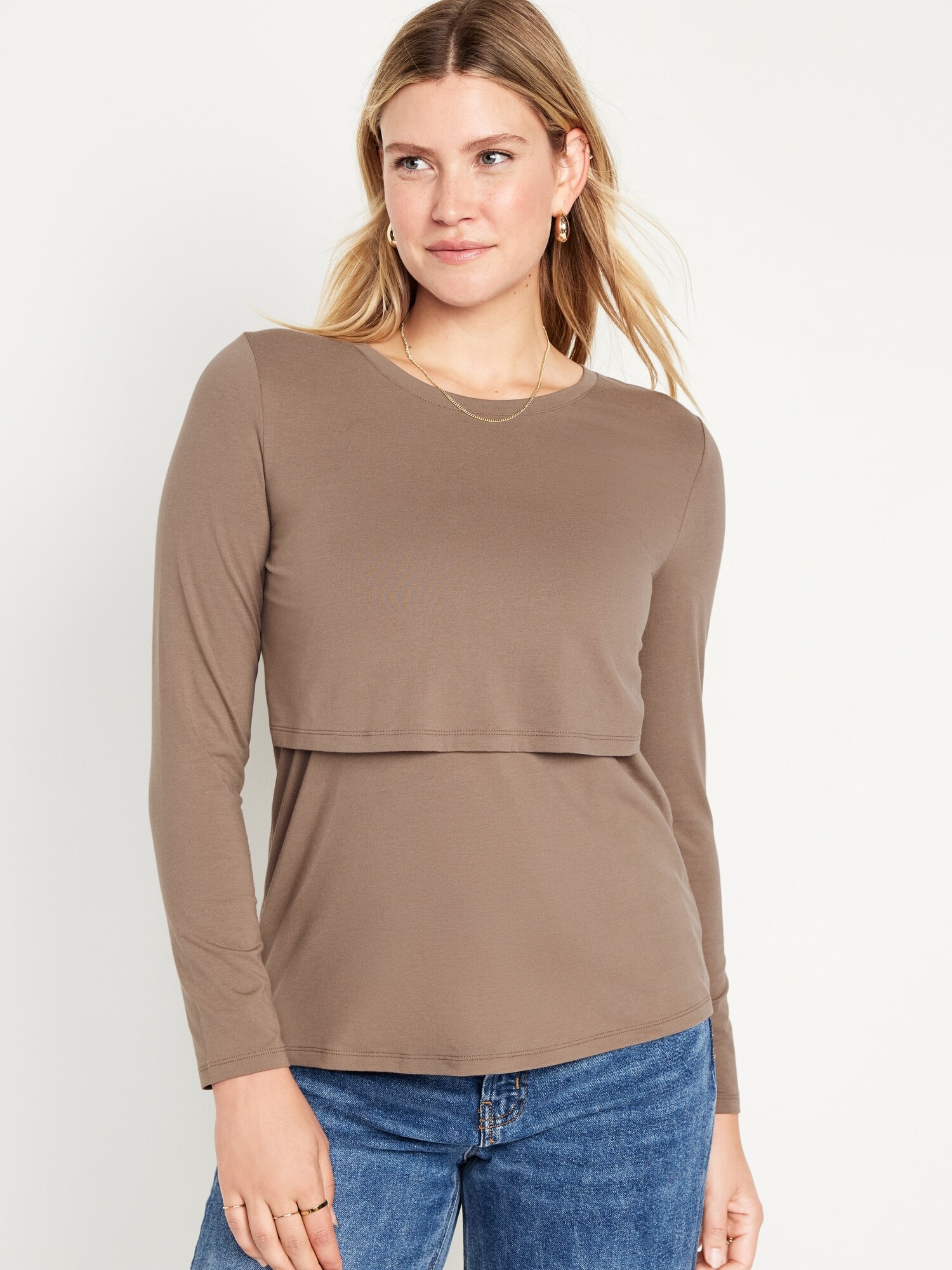 Maternity Long-Sleeve Double-Layer Nursing Top | Old Navy