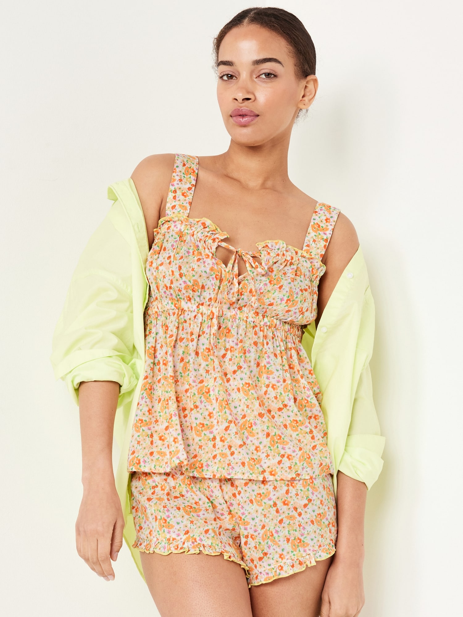 Ruffle-Trim Pajama Short Set | Old Navy