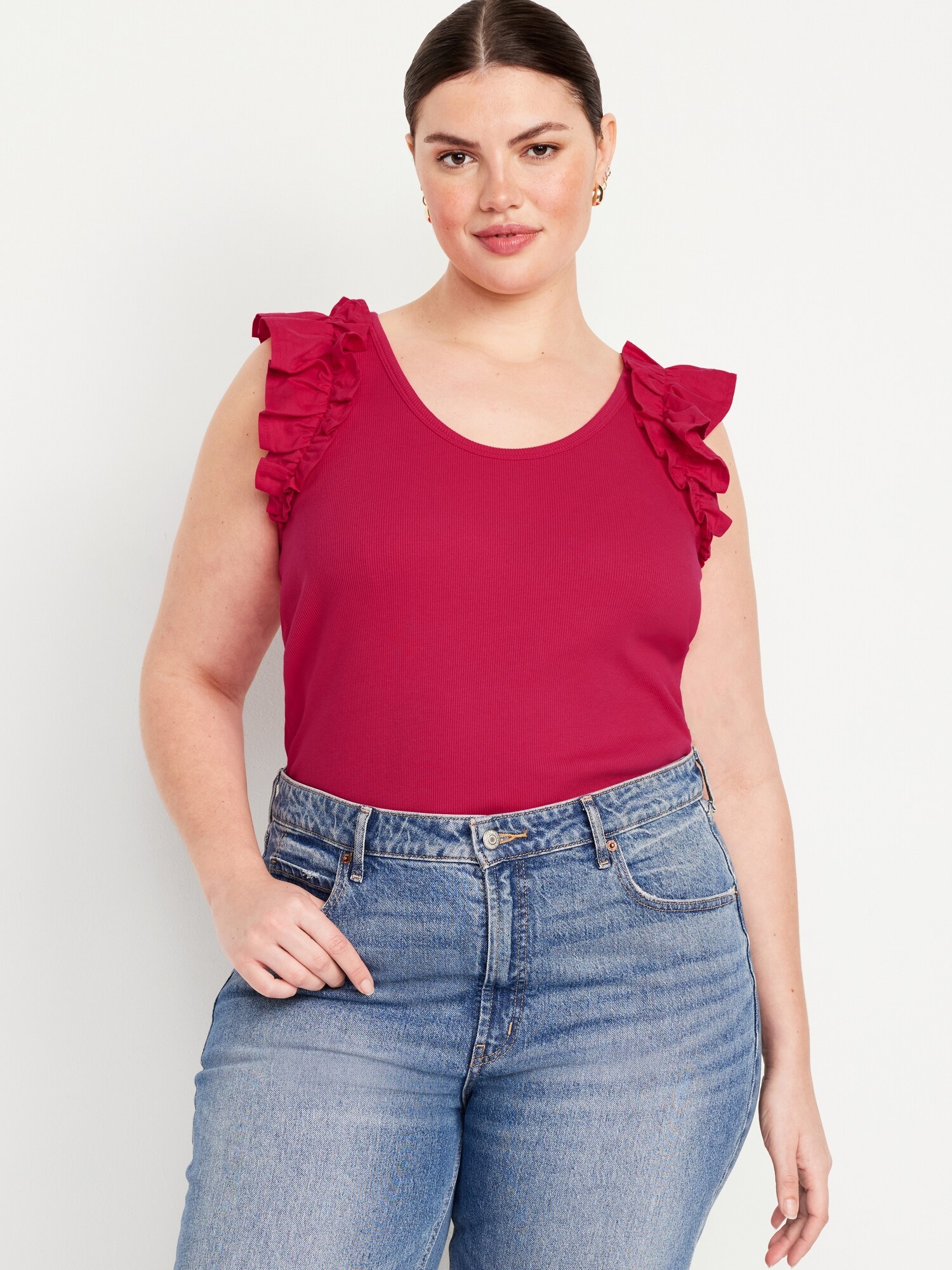 Ruffled Mixed Fabric Tank Top | Old Navy