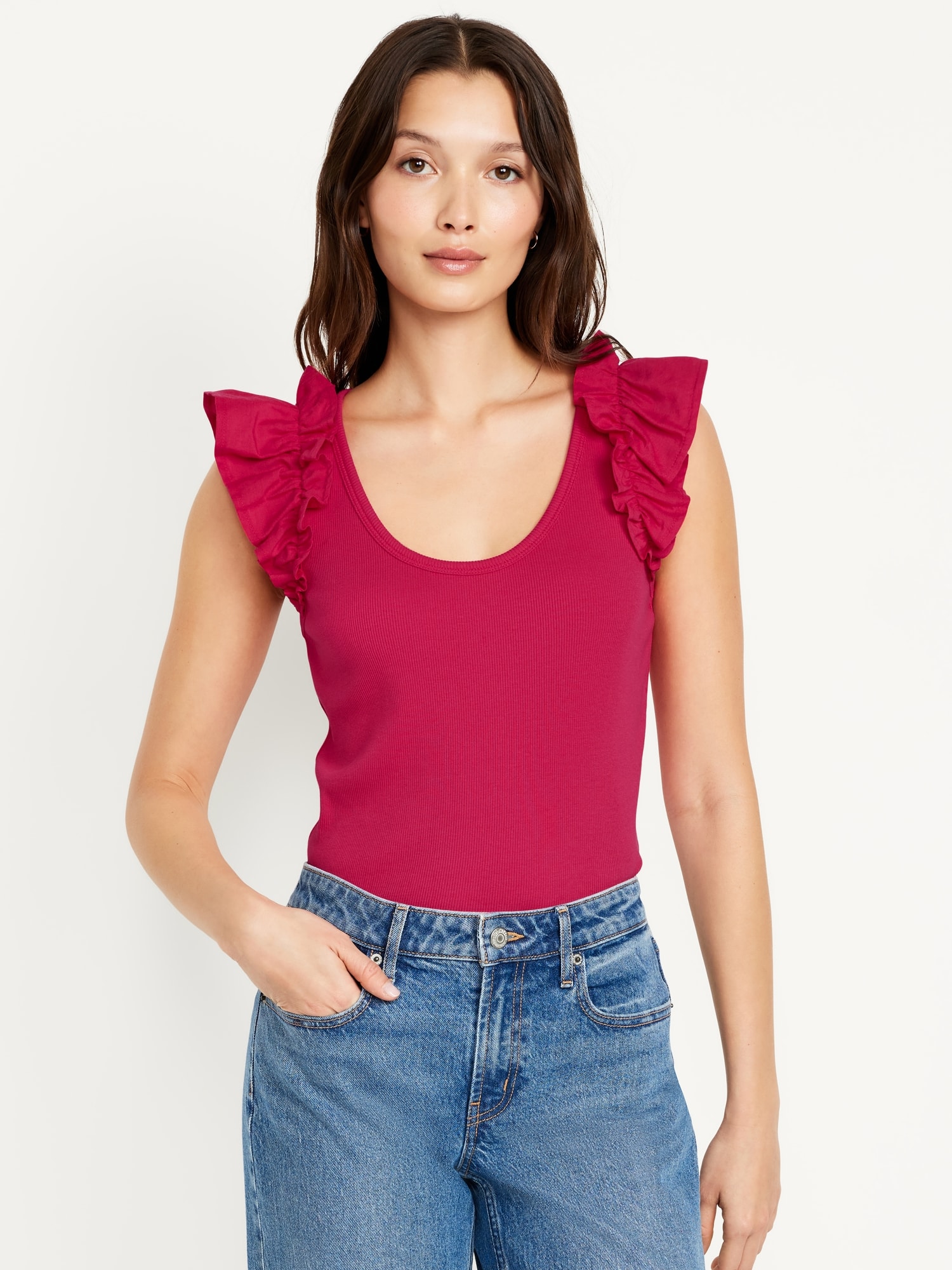 Ruffled Mixed Fabric Tank Top | Old Navy