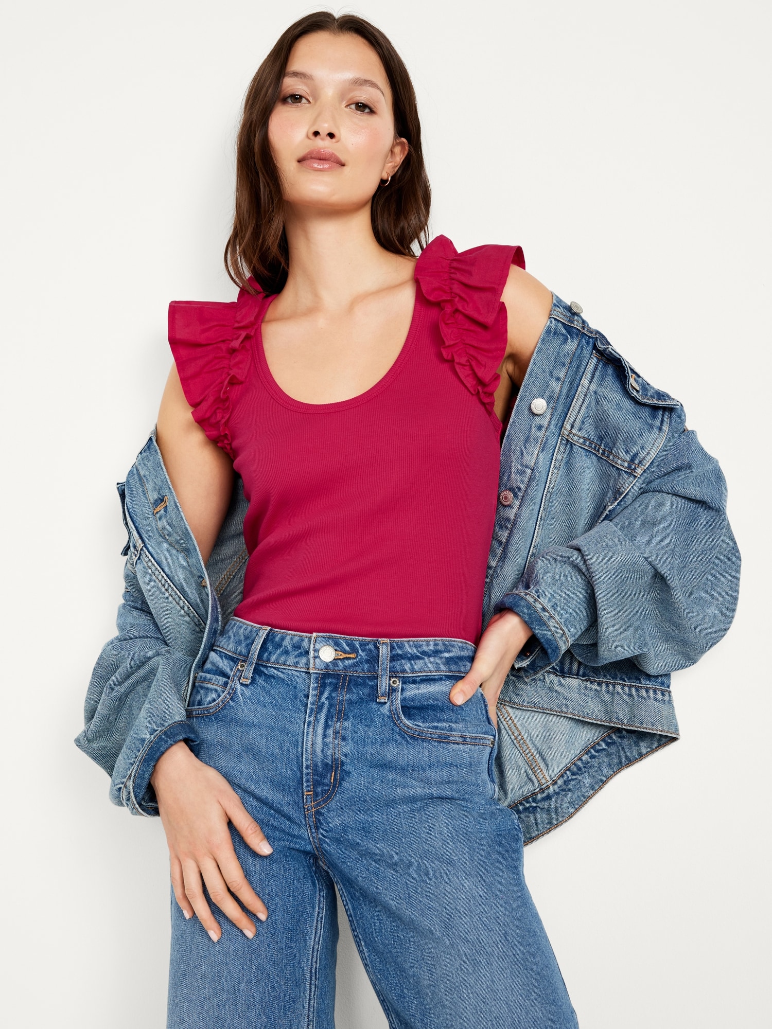 Ruffled Mixed Fabric Tank Top | Old Navy